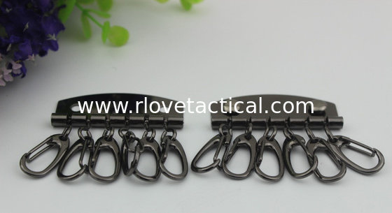 Leather Key Case Wallets Unisex Keychain zinc alloy Key Holder Ring with 6 Hooks Snap Closure