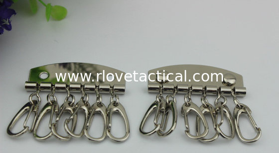 Leather Key Case Wallets Unisex Keychain zinc alloy Key Holder Ring with 6 Hooks Snap Closure