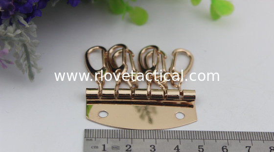 Leather Key Case Wallets Unisex Keychain zinc alloy Key Holder Ring with 6 Hooks Snap Closure