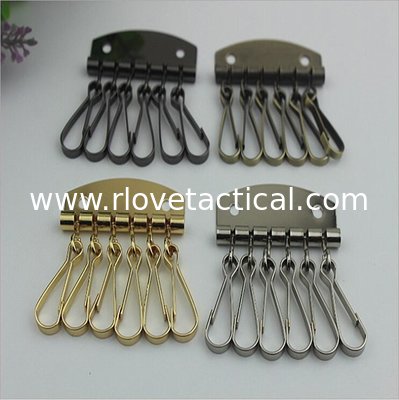 Fashion Style Leather Key Chain Zipper Card Wallet Unisex Iron gold Keychain Holder with 6 Hooks Snap Closure