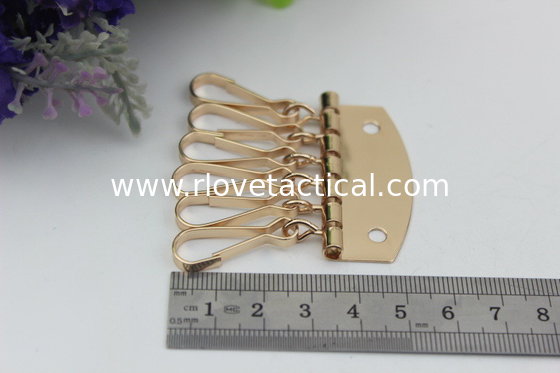 Fashion Style Leather Key Chain Zipper Card Wallet Unisex Iron gold Keychain Holder with 6 Hooks Snap Closure