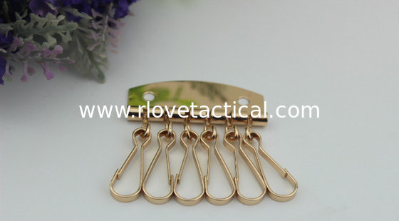 Fashion Style Leather Key Chain Zipper Card Wallet Unisex Iron gold Keychain Holder with 6 Hooks Snap Closure
