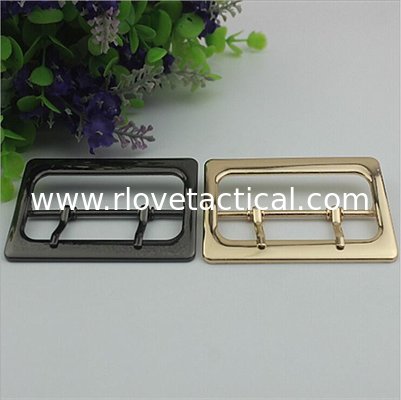 Hanging gold and gunmetal color zinc alloy custom double pin belt buckle for bags