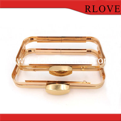 Custom Fashion Plastic Box Metal Rectangle Purse Frame With Light Gold