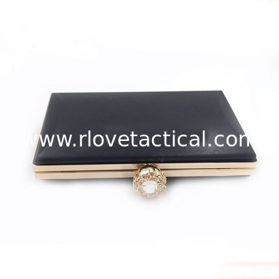 Square gold color clutch bag metal purse frame with plastic box