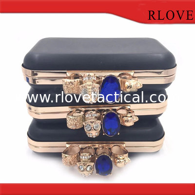 High quality rectangle shape gold diamond decorative lock plastic box metal clutch frame