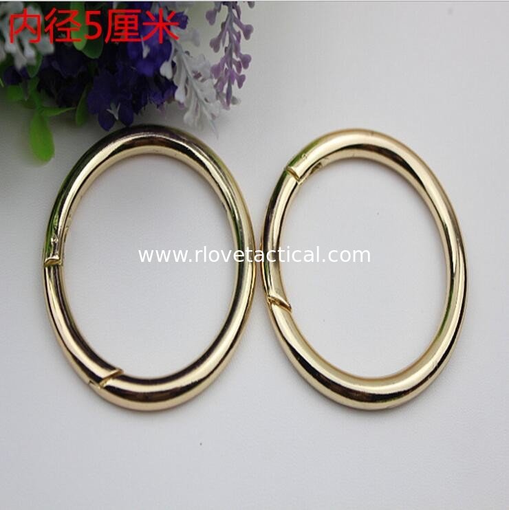 Custom made 50 mm zinc alloy light gold key spring o ring for bag accessory