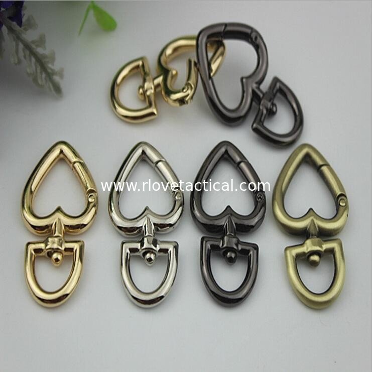 High quality nickel 3/4 inch heart shape open spring metal o ring clips for purse/handbag
