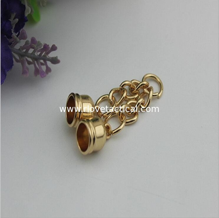 ODM / OEM good quality zinc alloy light gold handbag metal tassel cord end caps with chain