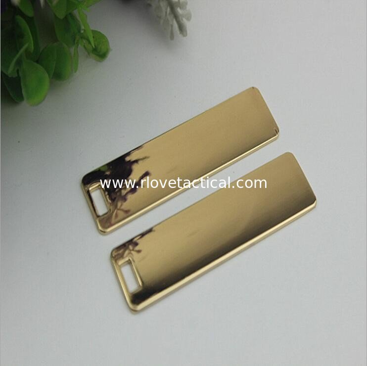 Super quality custom handbag hardware gold 70 mm length rectangle shape metal logo plate without letters