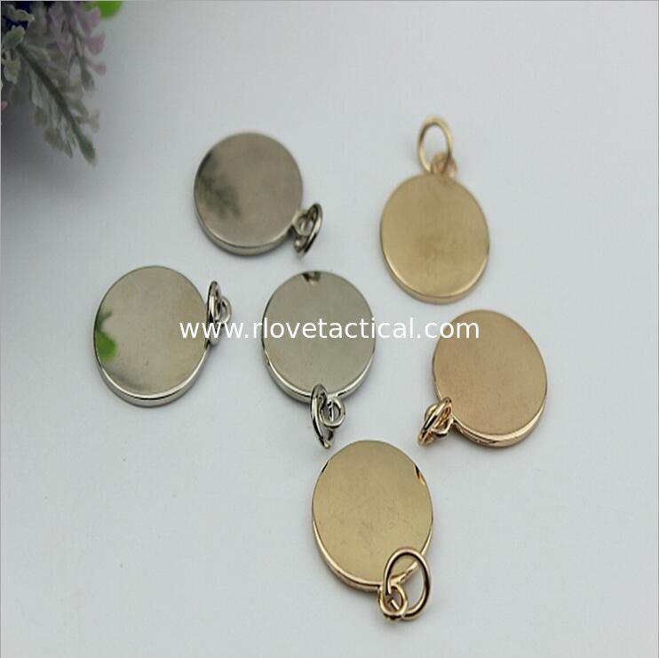 Handbag hardware metal round shape flat logo label tag plate with light gold