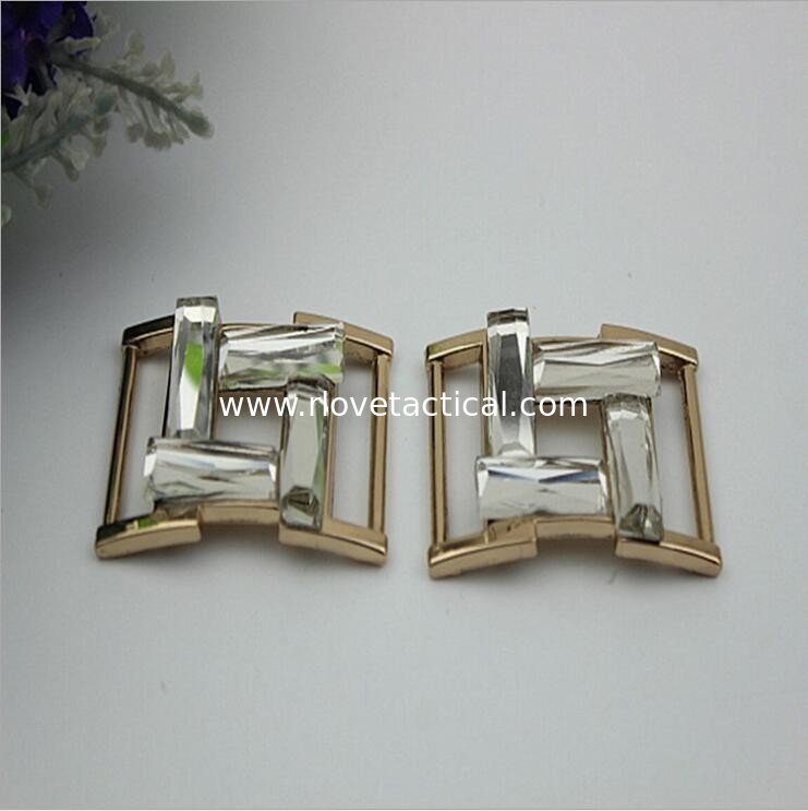 Shoes hardware gold rectangle diamond metal decorative buckles with hanging plating