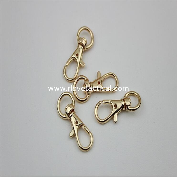 Factory custom zinc alloy light gold metal fish mouth trigger round eye bolt snap hook 10 mm