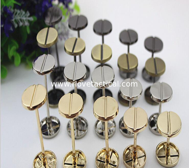 Novelty DIY hardware accessories light gold dumbbell barbell one word shape round flat metal rivets studs for handbags