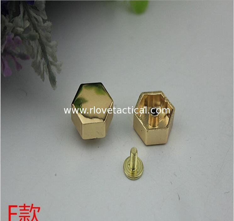 High plating cheap light gold small 16 mm flat shape hexagon metal rivets for handbags