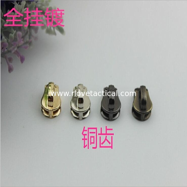 Custom luggage accessories nickel color 5# brass teeth zipper metal zipper slider for bags