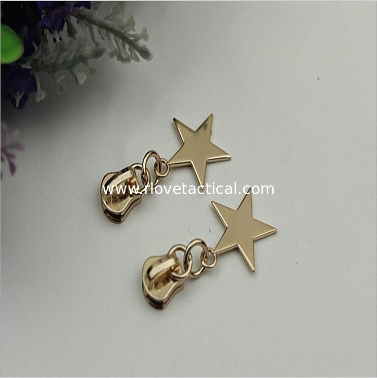 Customized zinc alloy light gold purses 5# stars pattern zipper puller with slider
