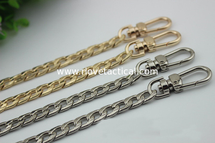 Factory supply 120 mm length gold & nickel color iron metal chain strap bag with snap hooks