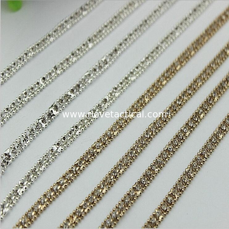 Custom retro style diamond decorative light gold & silver color metal long chain bag for straps