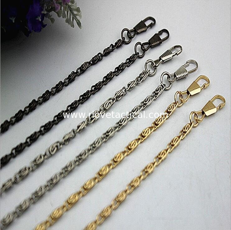 Customized factory reasonable price 3 color 120 mm iron metal chain cross body bag with snap hooks