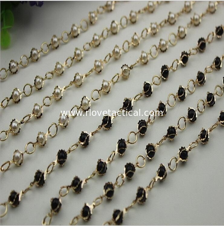 Exquisite design white & black pearl decorative iron material 7 mm width bag chain guangzhou