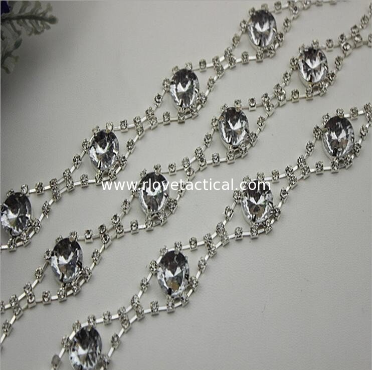 OEM graceful luxury silver color bag hardware 20 mm diamond decorative iron metal chain for tote bag