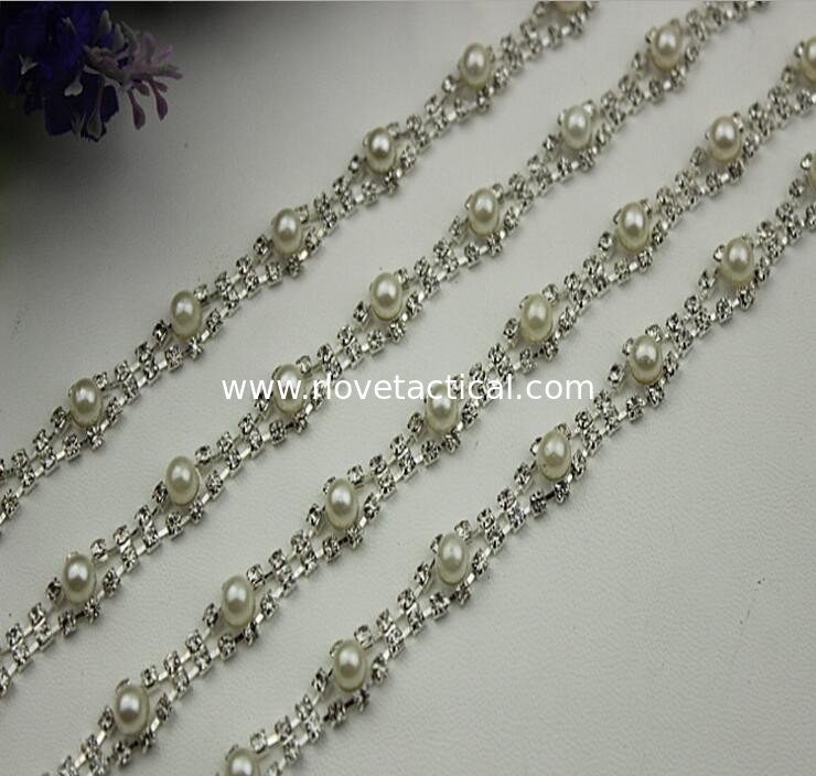 Excellent luxury design white pearl decorative 10 mm width nickel color chain for bag handle