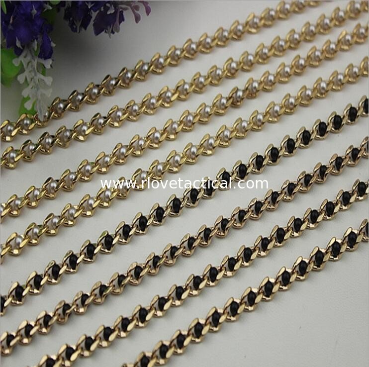 Refined custom bag fitting pearl decorative 6 mm width light gold chain for crossbody bag