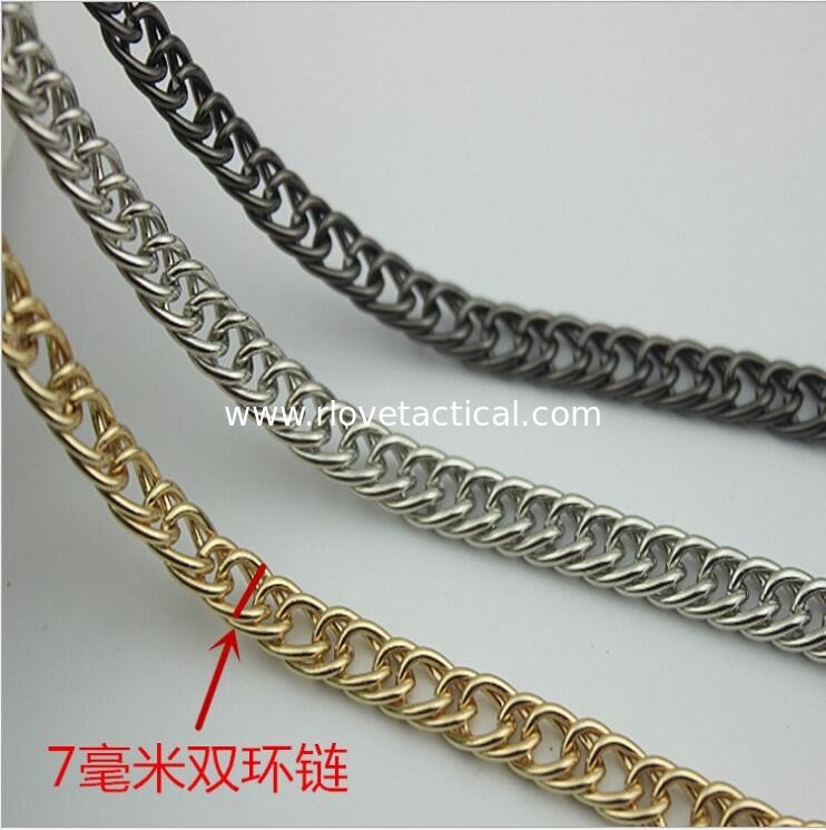 Innovative design top quality iron material bag hardware 7 mm width light gold double metal chains for handbags