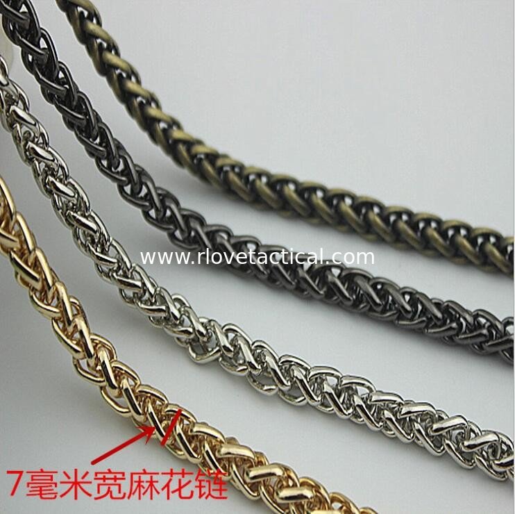 Super quality cheaper twist flower light gold 7 mm width iron metal handbag chain