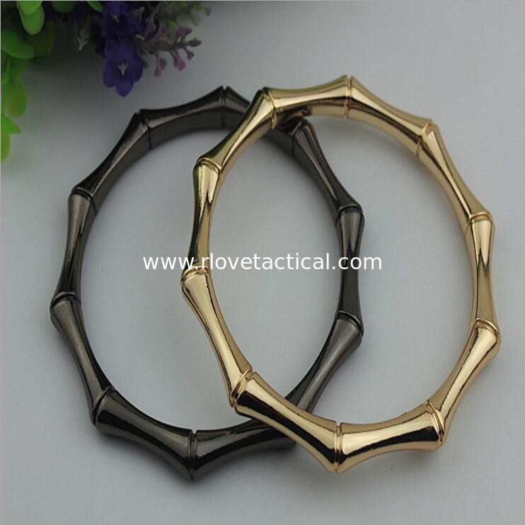 Wholesale custom accessories zinc alloy bamboo shape gunmetal & gold 90 mm metal genuine leather bag handle pull