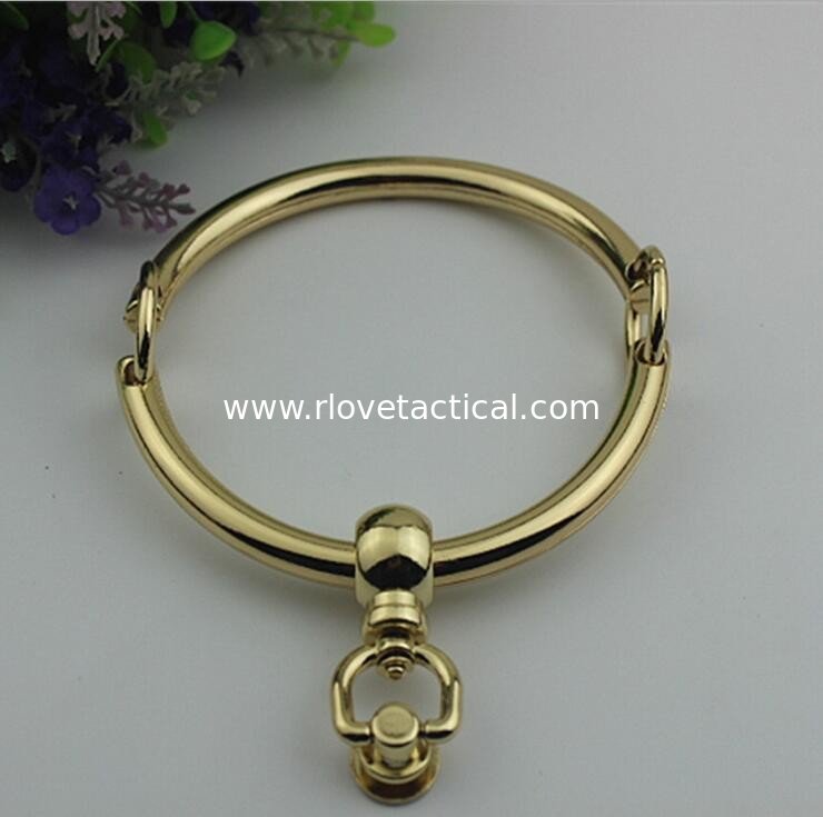 China factory wholesale customize 95 mm round shape zinc alloy light gold circle handle handbag