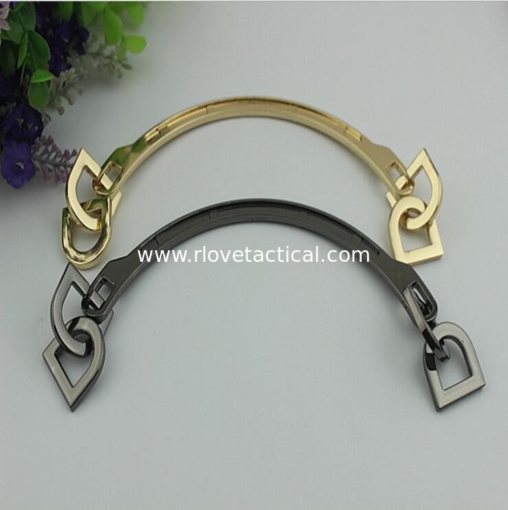 2018 Fashion trendy light gold & gunmetal color tote bag metal handle with d ring decorate