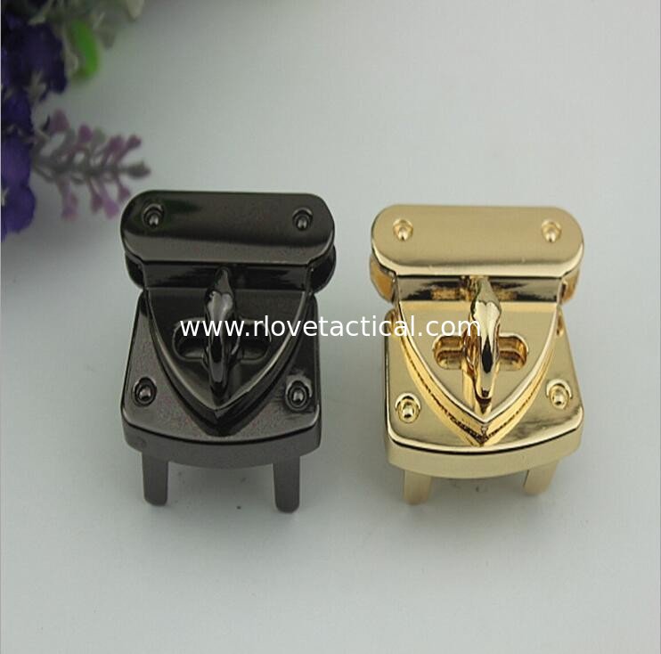 Shiny gold & gunmetal color high quality zinc alloy handbag turn lock