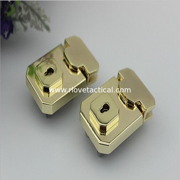 Wholesale zinc alloy hardware accessories shiny gold metal purse turn lock for leather wallets