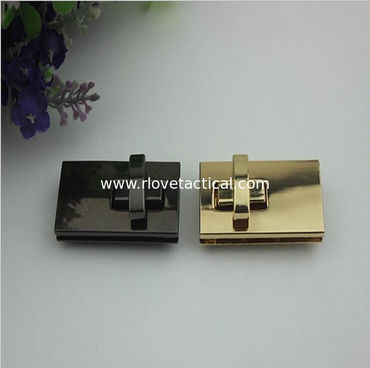 Fancy simple design gold & gunmetal color zinc alloy fittings metal twist turn lock for handbag
