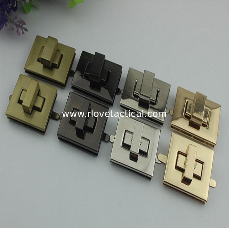 Factory Price Nickle Free Plating Gold Zinc Alloy Rectangle Metal Twist Turn Lock For Handbags