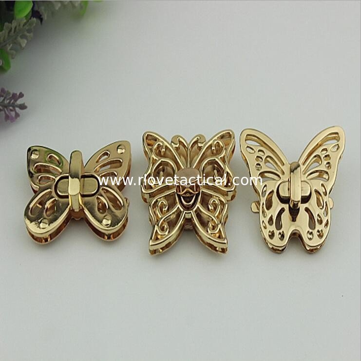 Multi-size butterfly pattern gold zinc alloy fashion handbag twist turn locks