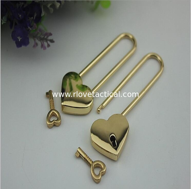 Luxury heart shape decorative light gold wedding padlock for purse