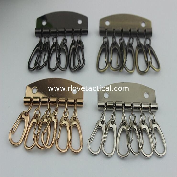 Leather Key Case Wallets Unisex Keychain zinc alloy Key Holder Ring with 6 Hooks Snap Closure
