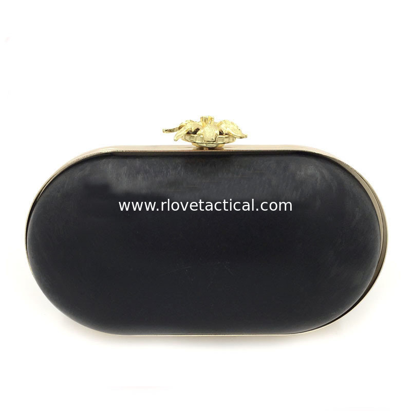 Women fashion handbag accessories wholesale metal clutch oval box purse frame with gold