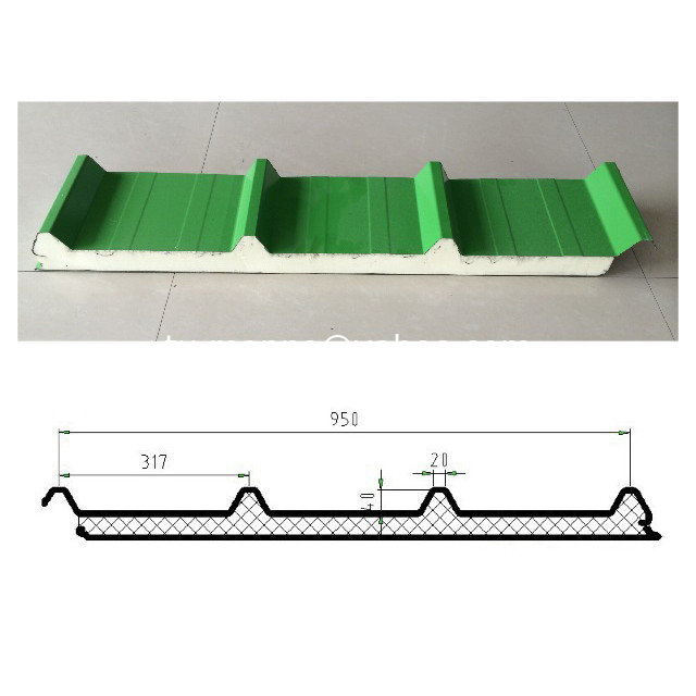 950 Roof Polyurethane(PU) Steel Construction Material Sandwich Panel Exterior Wall PPGI Steel PU Sandwich Panel