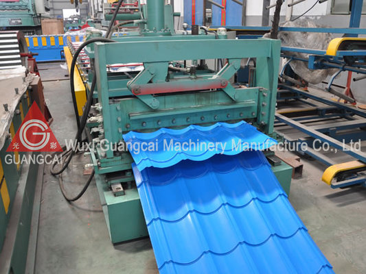 Red / Blue Glazed Tile Roof Panel Roll Forming Machine with Hydraulic Shear