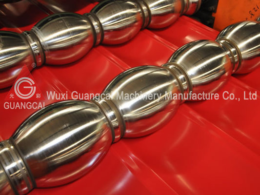 Red / Blue Glazed Tile Roof Panel Roll Forming Machine with Hydraulic Shear