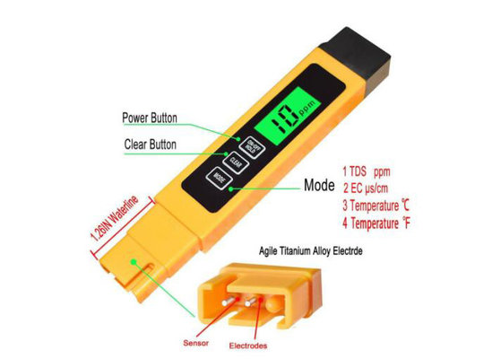 White / Yellow 0-4999 Ppm RO Water TDS Meter For  Wastewater Regulation Test