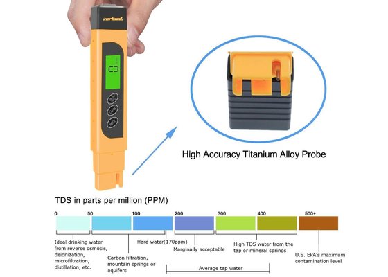 Auto Shut - Off Digital Water Quality Meter Mode PPM/EC/TEMP 1000 Hours Battery Life