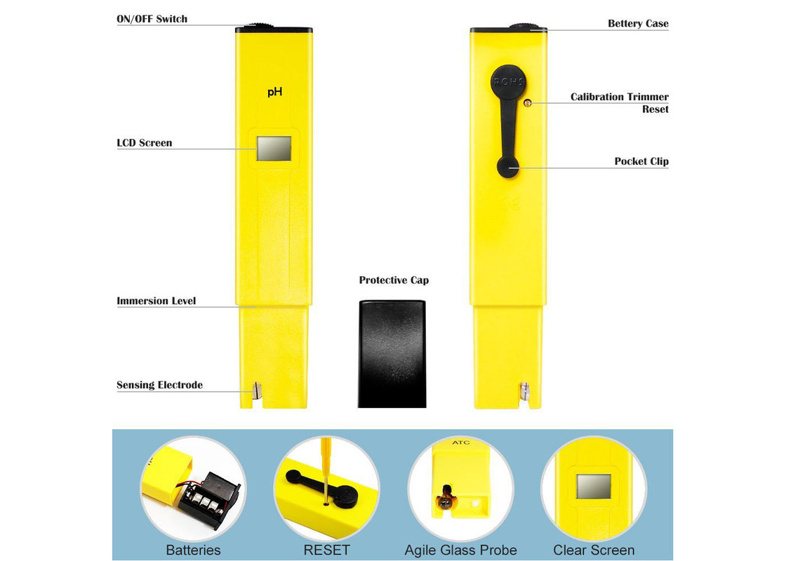Manual Calibration Pocket Sized PH Meter , Digital Water Test Meter Easy - To - Read