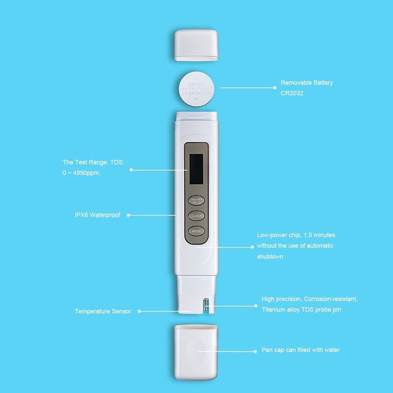 Pen Type EC TDS Meter Tester Water Quality With Digital Display / CR2032 Battery