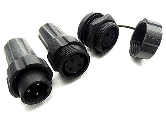 Black Waterproof Electrical Connectors Watertight IP68 , Straight Shaped