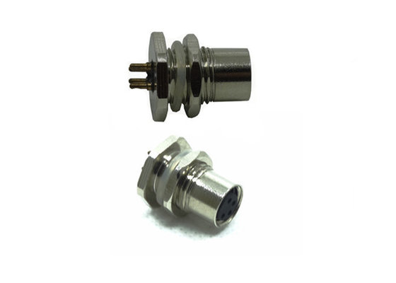 IP67 Panel Shaped M8 4 Pin Connector , Female Front Fastened PCB Pin Connector